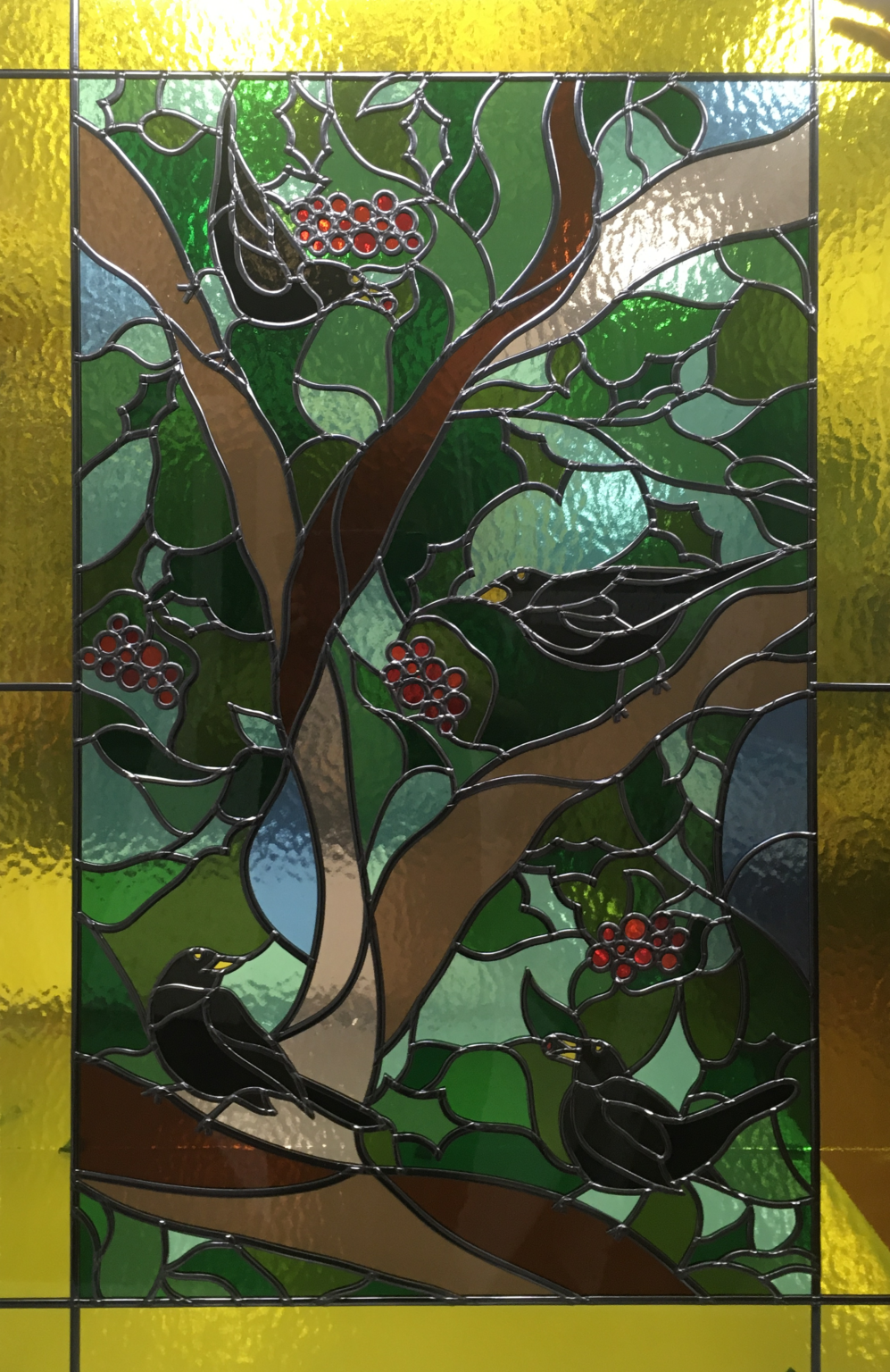 Stained Glass Window Blackbirds in Tree – Lincolnshire
